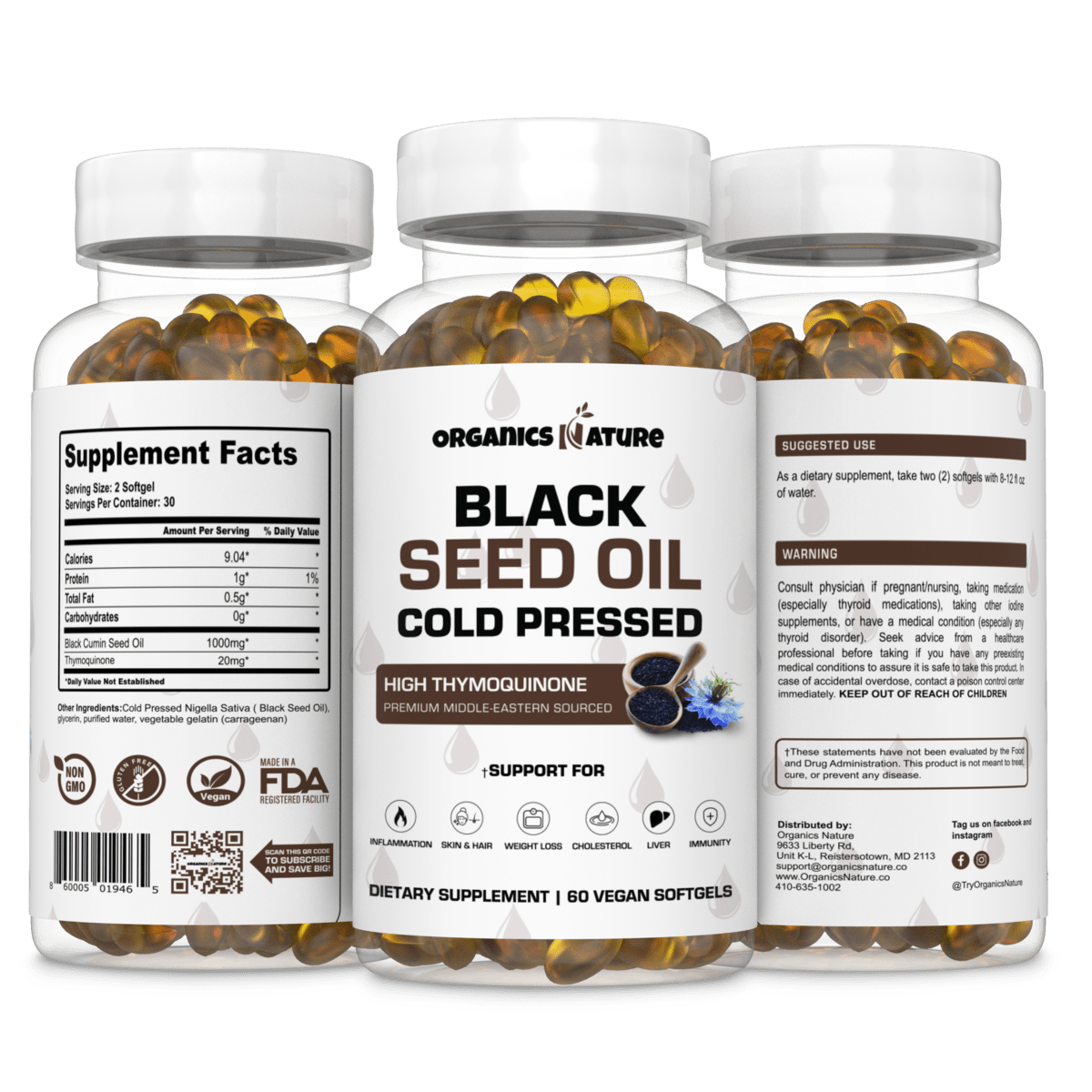 Black Seed Oil Capsules - Cold Pressed | Organics Nature